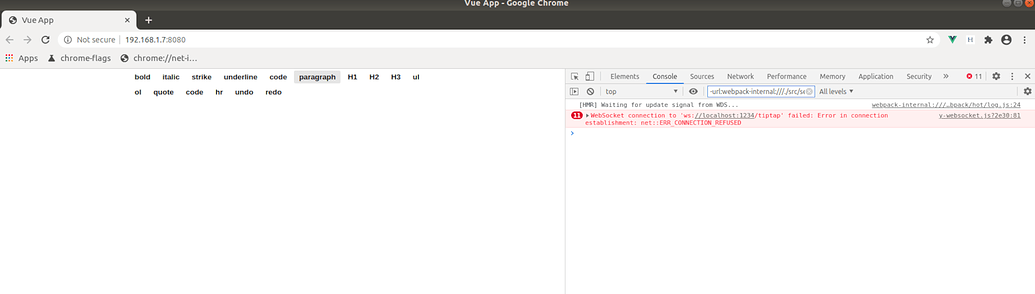 WebSocket connection to 'ws://localhost:1234/tiptap' failed: Error in ... WebSocket connection to 'ws://localhost:1234/tiptap' failed: Error in ...